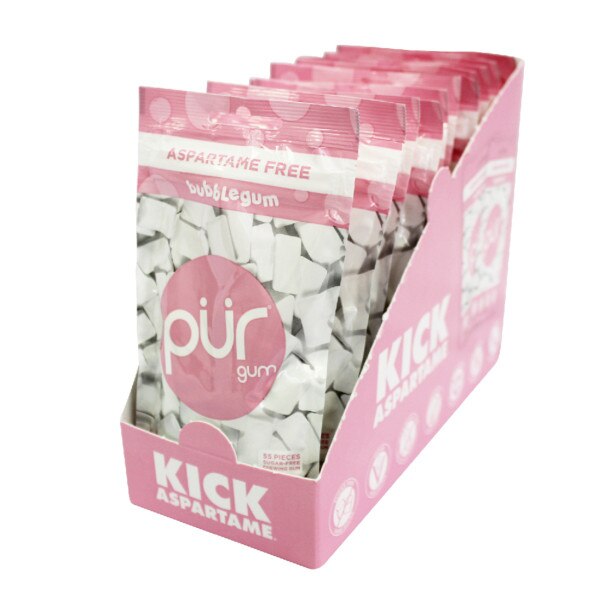 PUR Gum | Bubble Gum 77g Bag | Carton of 12 | Organic Trader
