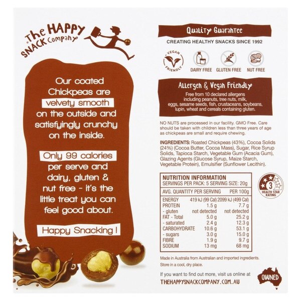 Happy Snack Company | Chickpeas - Chocolate 5x20g | Carton of 5 ...